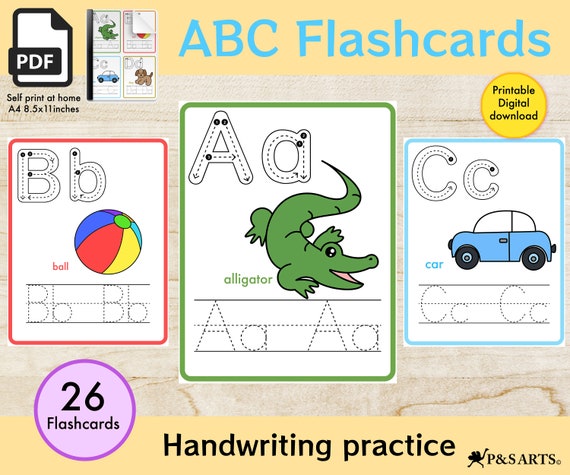 Alphabet Tracing Printable Flash Cards Uppercase and | Etsy