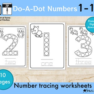 Numbers (1-10) Do-a-dot Printable Worksheets, Coloring Pages With Cute ...