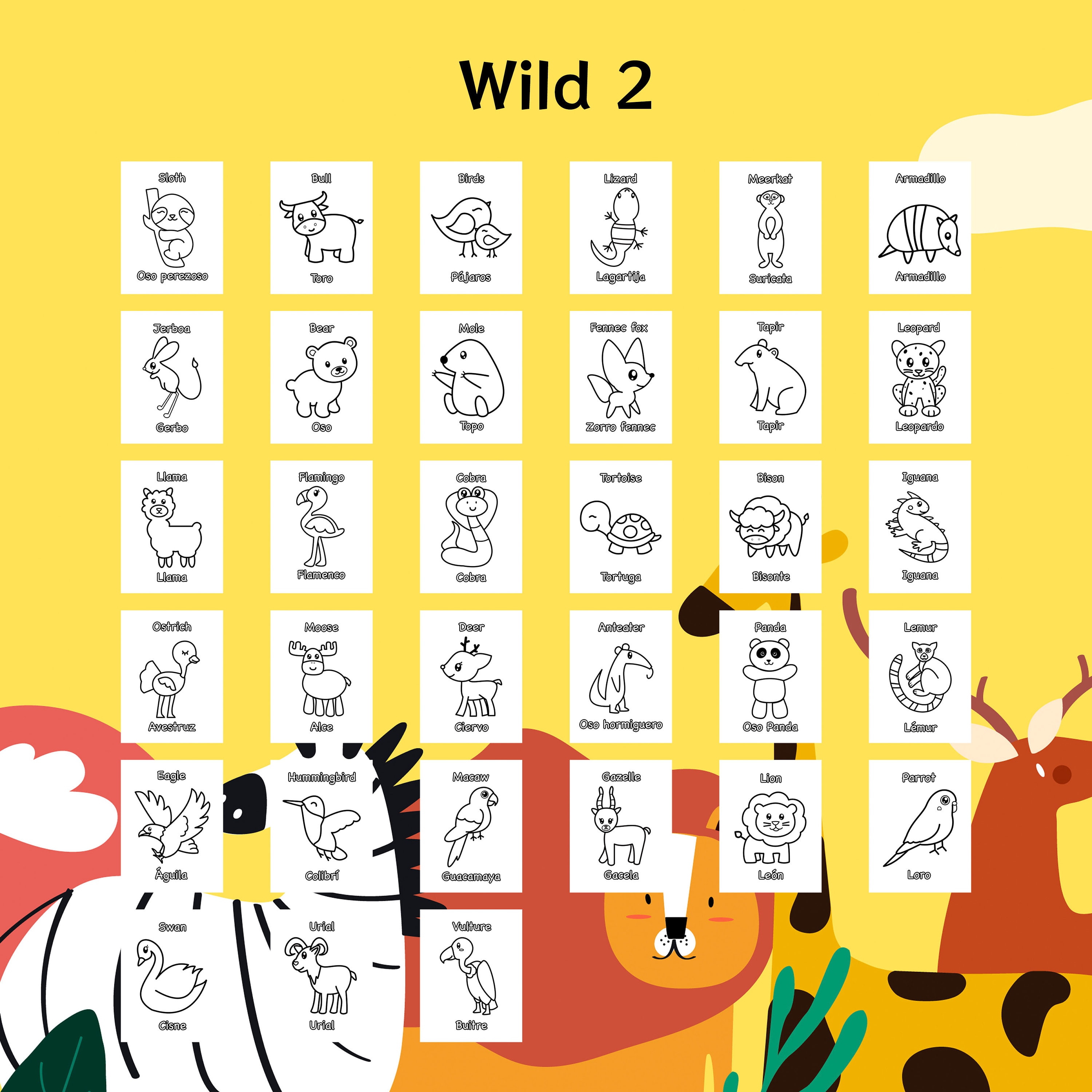 125 Dibujos para colorear imprimibles bilingües (inglés-español) de ...