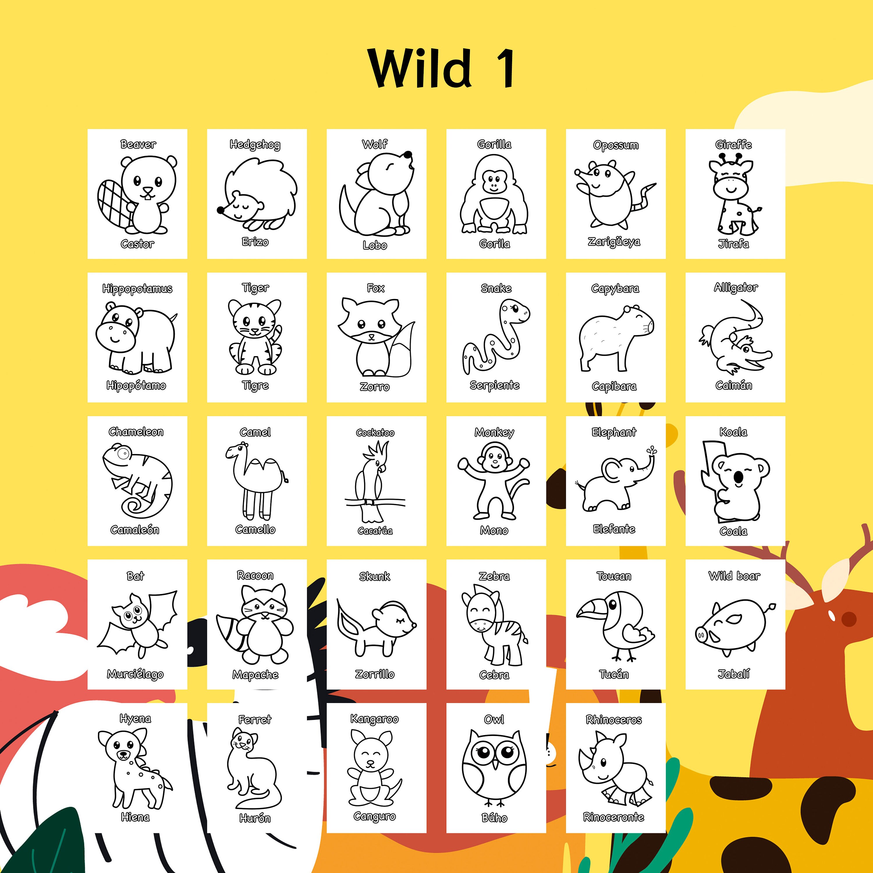 125 Dibujos para colorear imprimibles bilingües (inglés-español) de ...