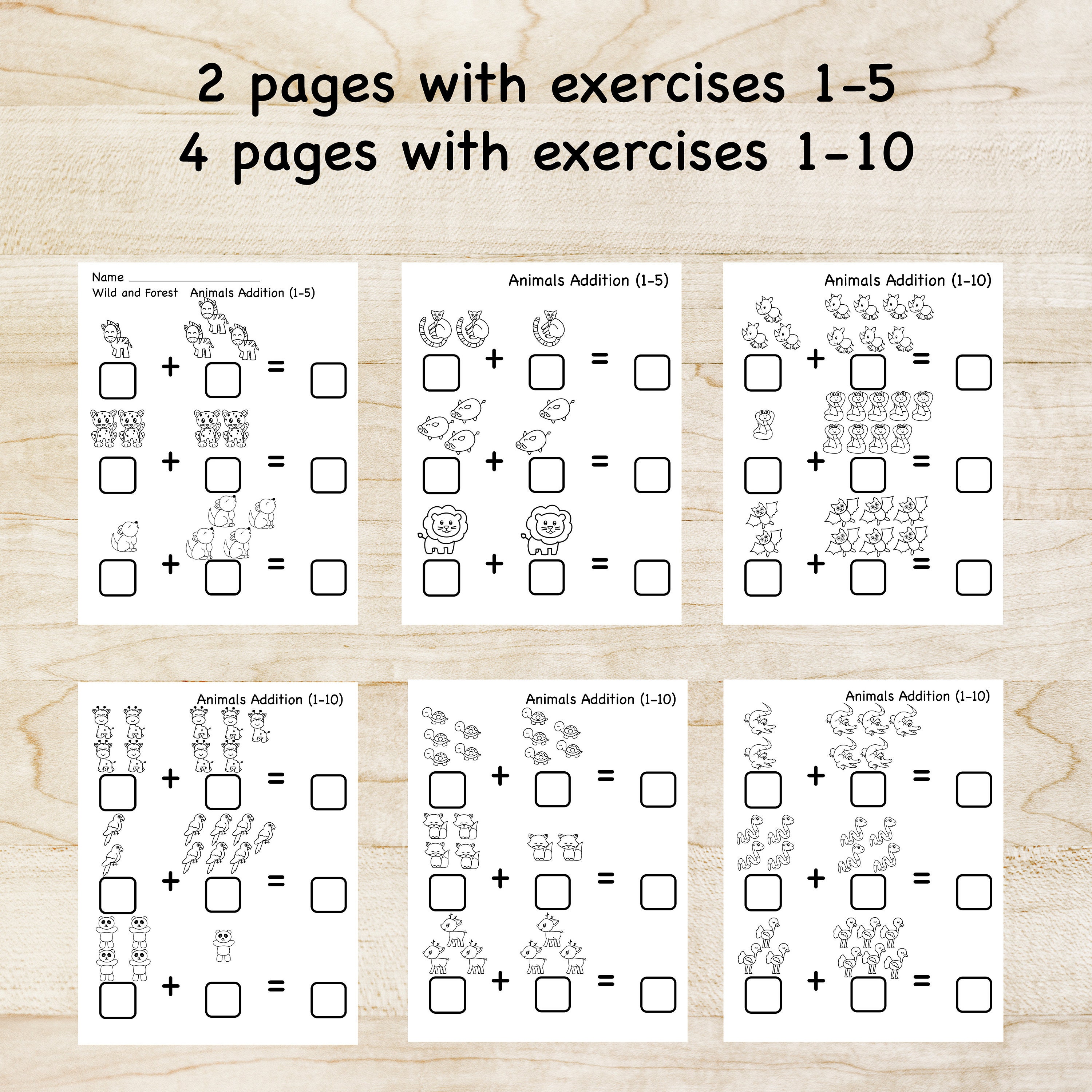 Kindergarten Math Worksheets, Wild and Forest Animals Addition, Numbers ...