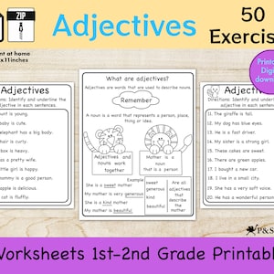 50 Sentences With Adjectives, Worksheets 1st - 2nd Grade, Practice ...