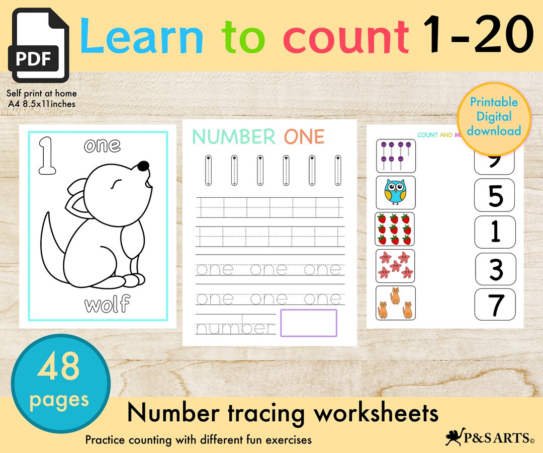 Learn to Count 1-20, Number Tracing Worksheet & Activity-kids and ...