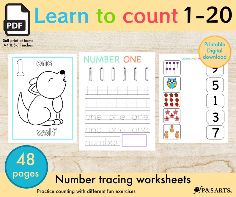 Learn to Count 1-20, Number Tracing Worksheet & Activity-kids and ...