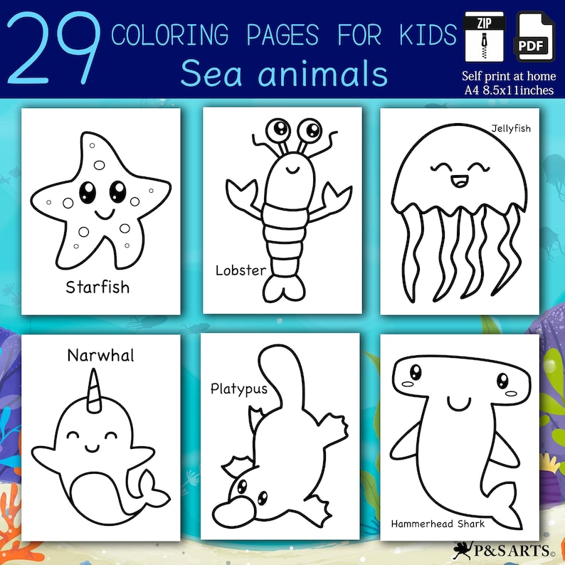 29 Sea Animals Simple and Jumbo Printable Coloring Pages - Etsy