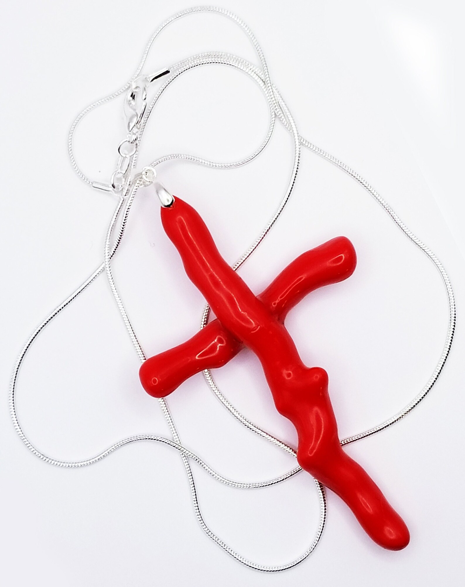 Red Coral Cross Pendant 3D Printed Necklace 925 Sterling - Etsy