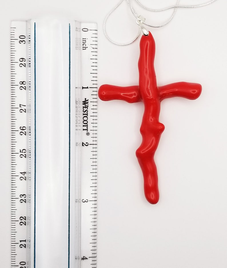Red Coral Cross Pendant 3D Printed Necklace 925 Sterling - Etsy