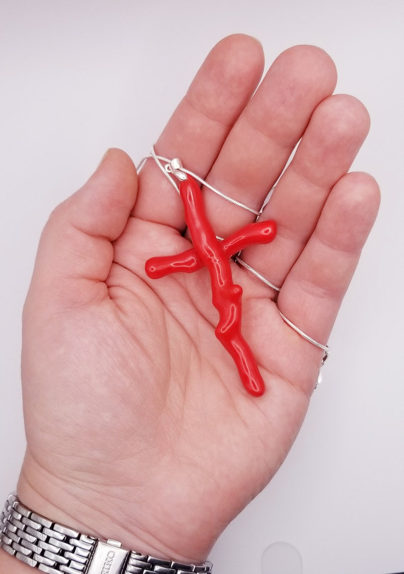 Red Coral Cross Pendant 3D Printed Necklace 925 Sterling - Etsy