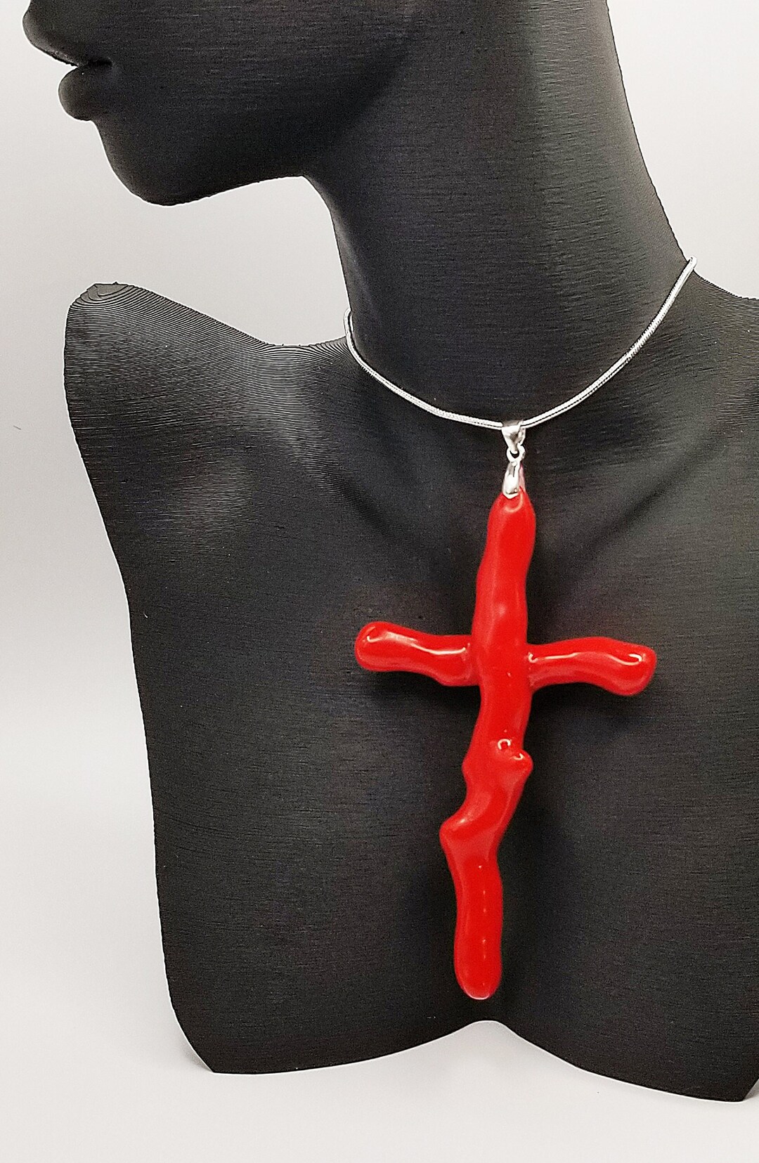 Red Coral Cross Pendant 3D Printed Necklace 925 Sterling - Etsy