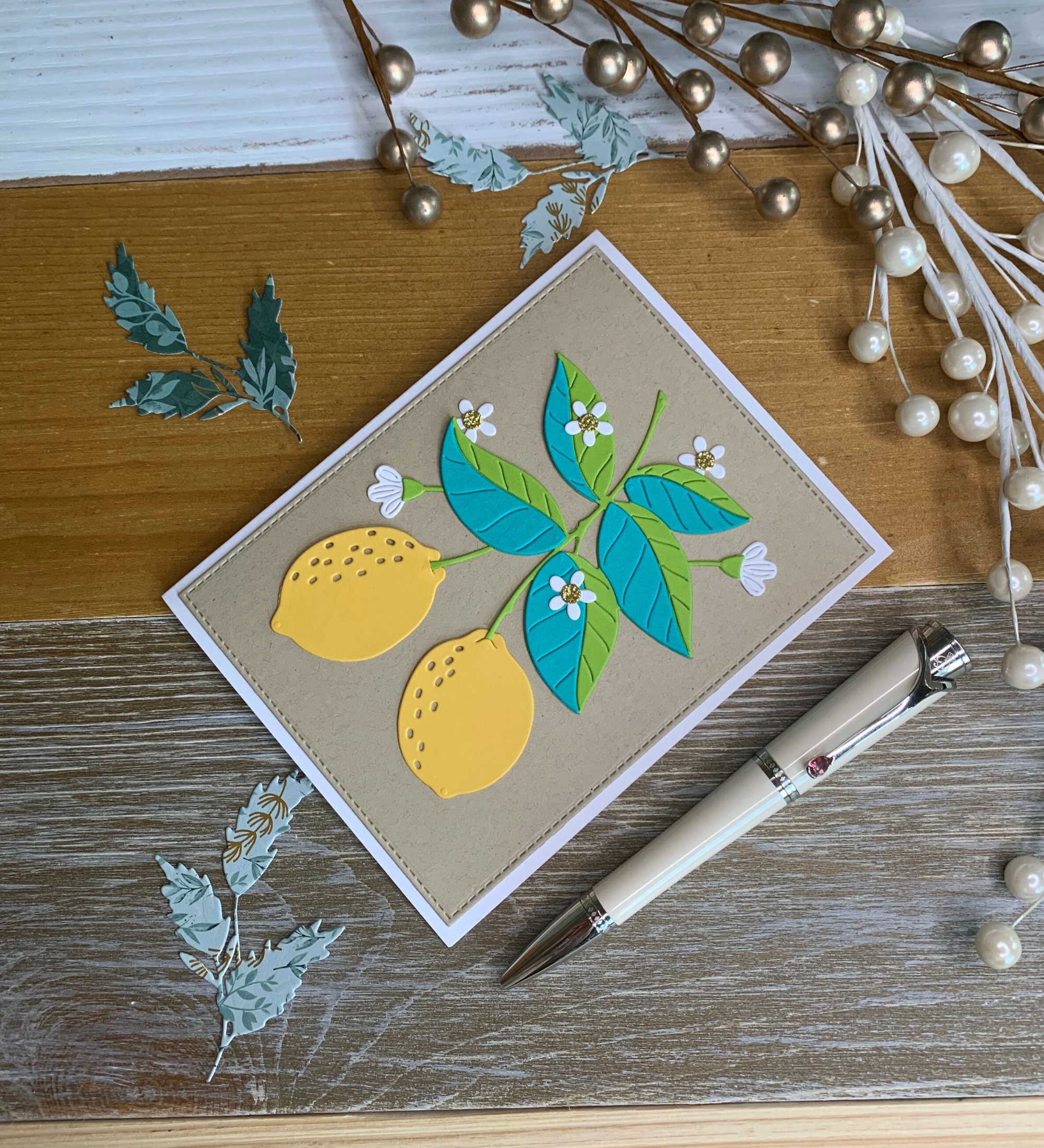 Lemon Tree Branch Card, Handmade Floral Lemon Greeting Card, Die Cut ...