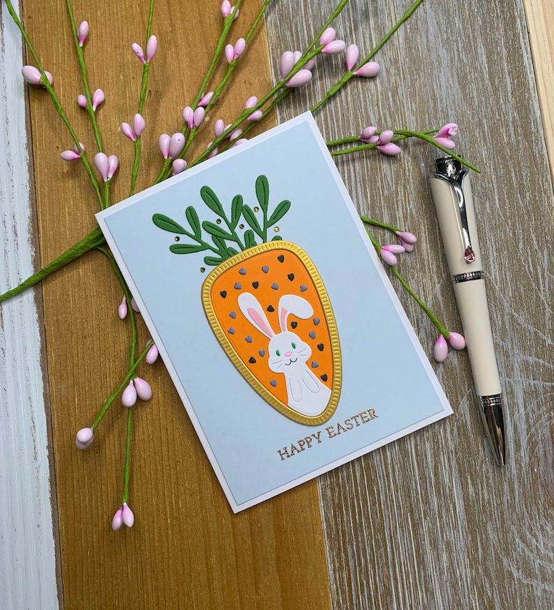 Easter Bunny and Carrot Card, Hoppy Easter Card, Happy Easter Handmade ...