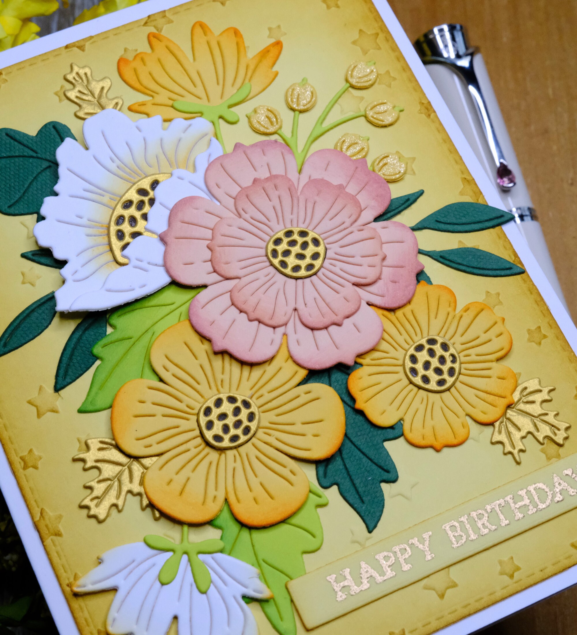 Yellow Birthday Card With Florals; Floral Birthday Card in Yellow Tones ...