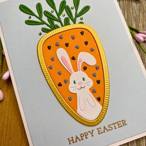 Easter Bunny and Carrot Card, Hoppy Easter Card, Happy Easter Handmade ...