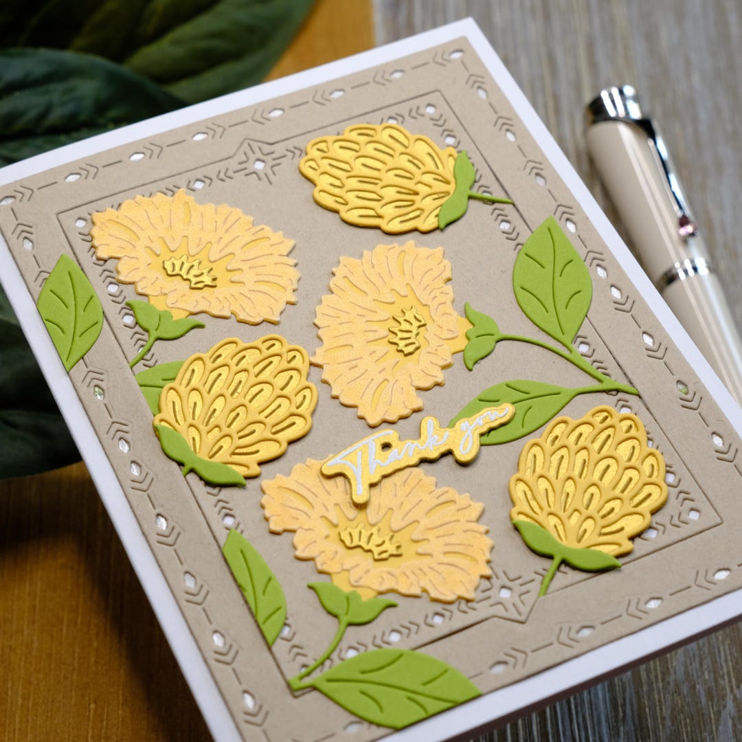 Floral Thank You Card in Shades of Yellow and Gold; Elegant Thank You ...