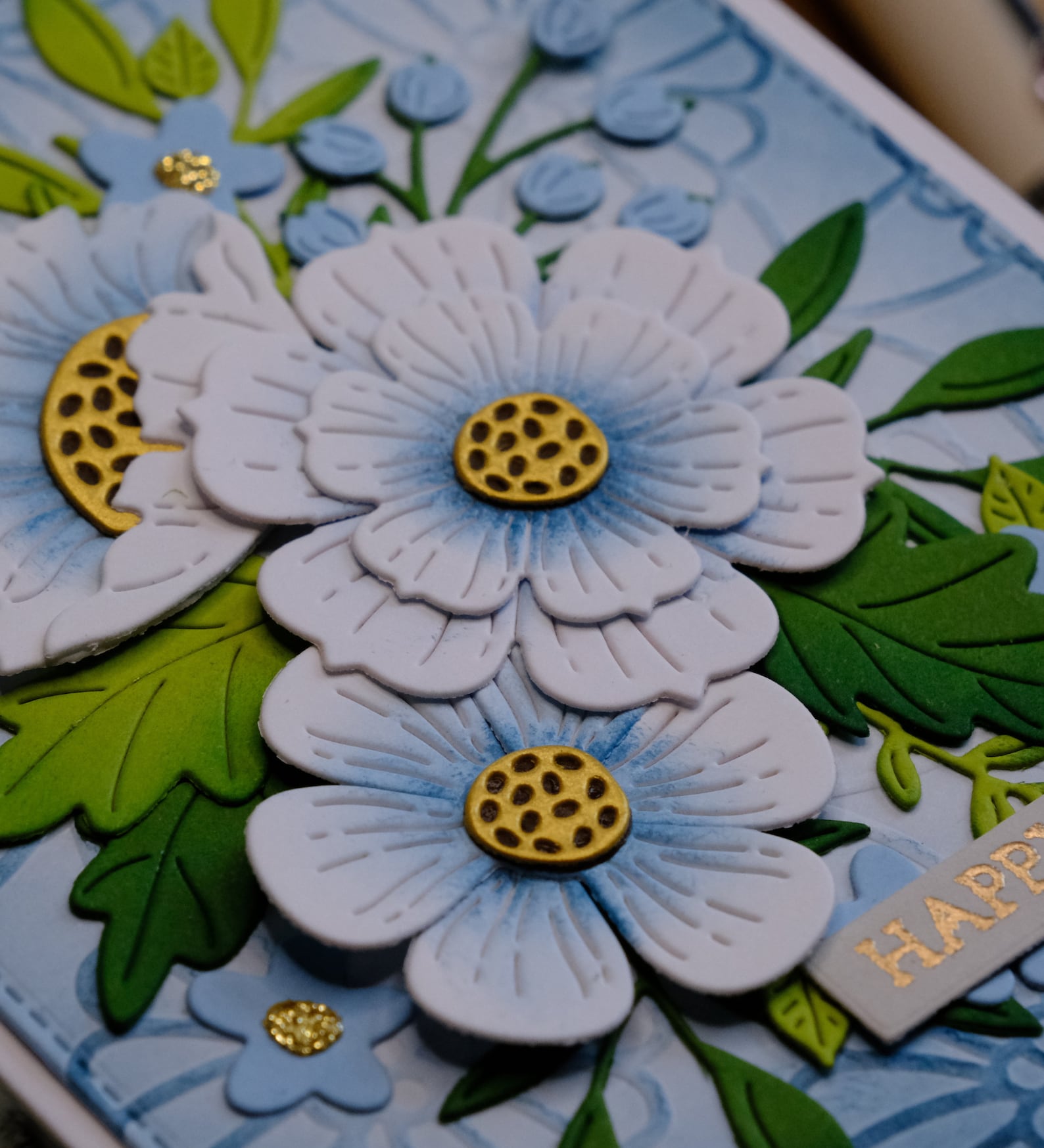 Soft Blue Birthday Card With Florals Floral Birthday Card Die Cut Paper ...
