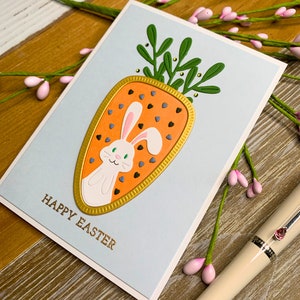 Easter Bunny and Carrot Card, Hoppy Easter Card, Happy Easter Handmade ...