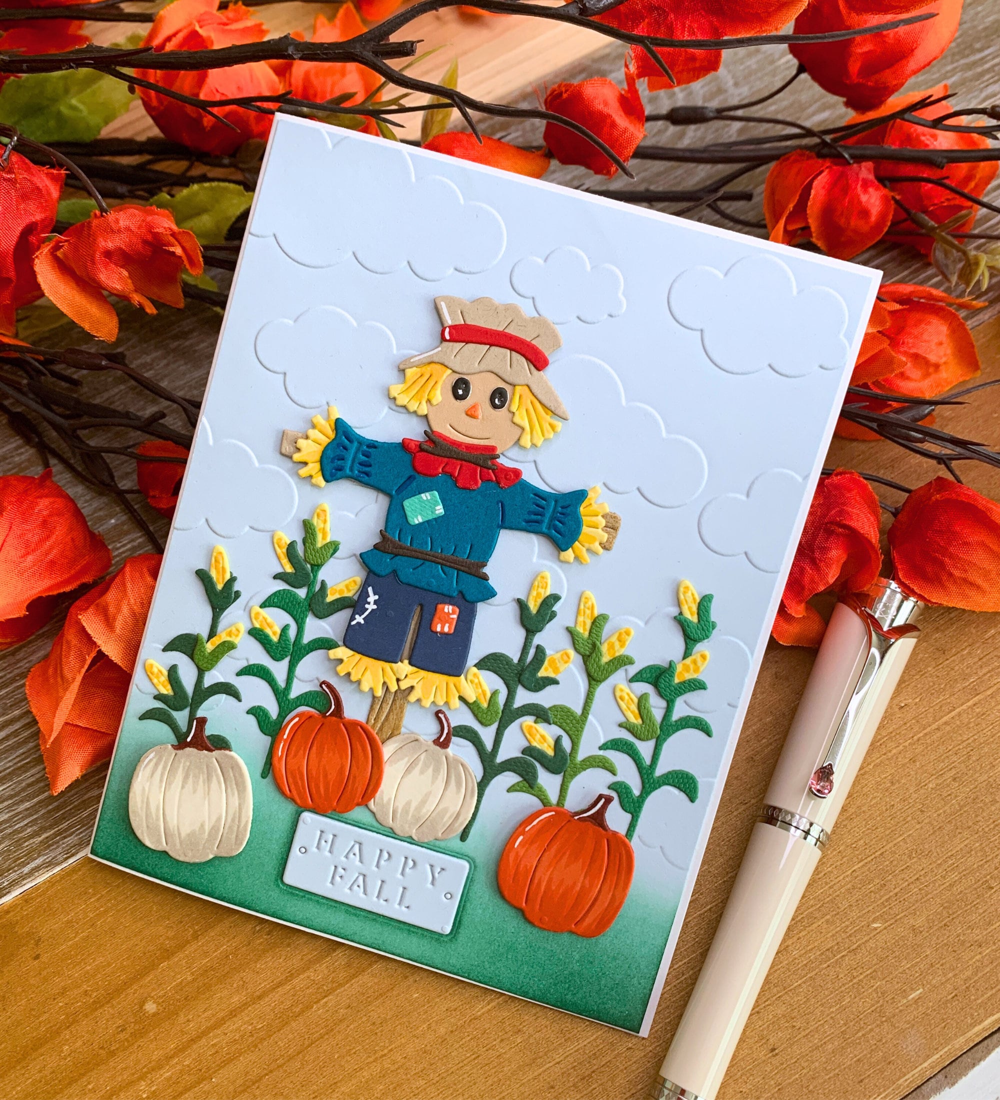 Fall Scarecrow Card Happy Fall or Thankful Card Thanksgiving - Etsy