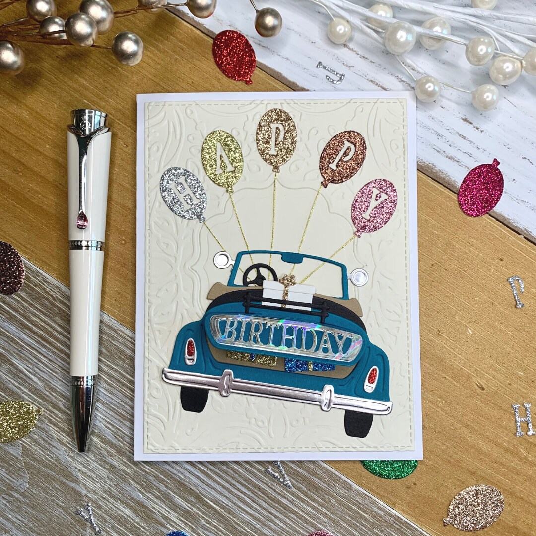 Blue Classic Car Birthday Card Handmade Interactive Birthday Card Happy ...
