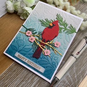 Red Cardinal Happy Birthday Card; Red Cardinal Miss You Card; Handmade ...