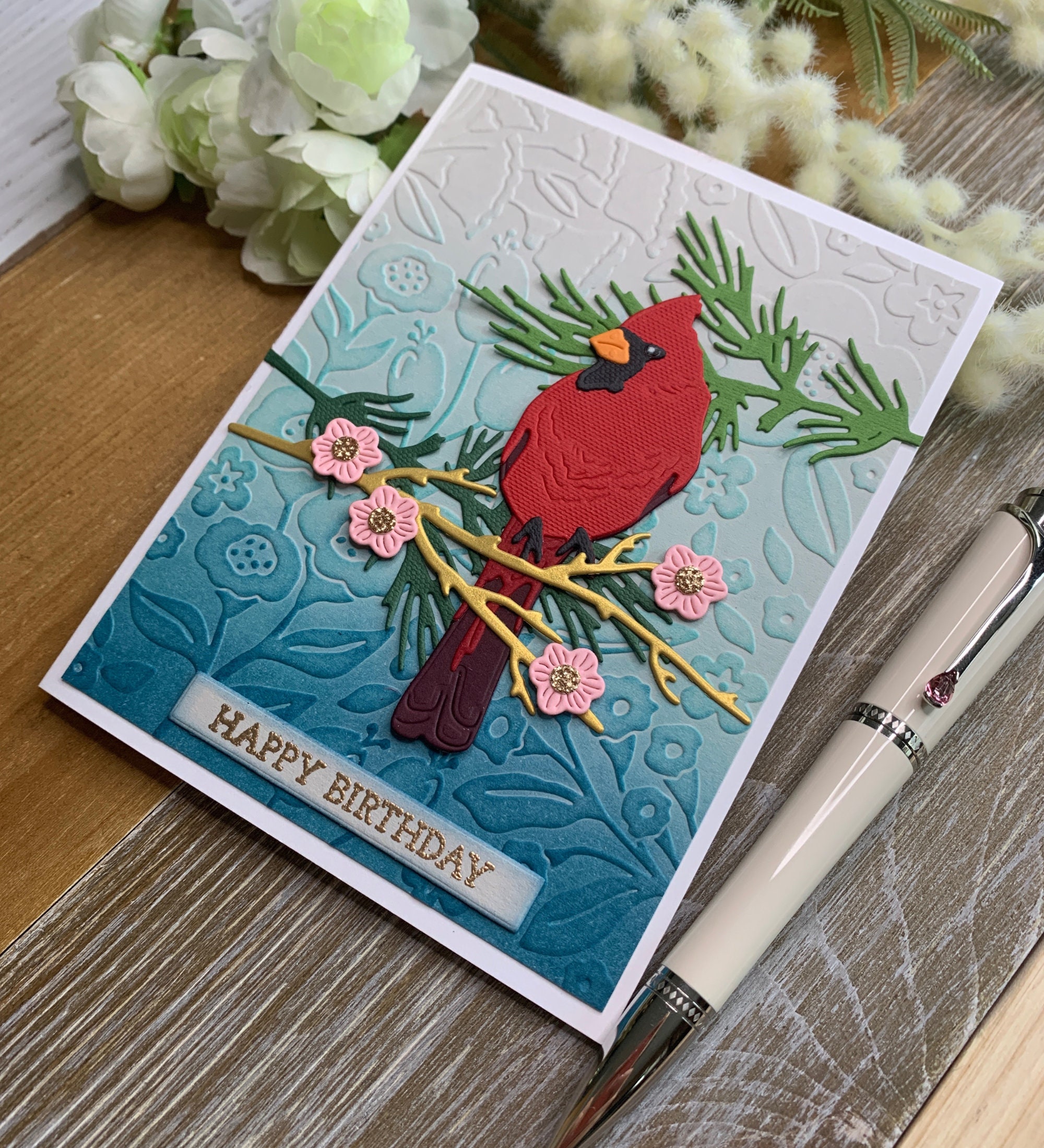 Red Cardinal Happy Birthday Card; Red Cardinal Miss You Card; Handmade ...