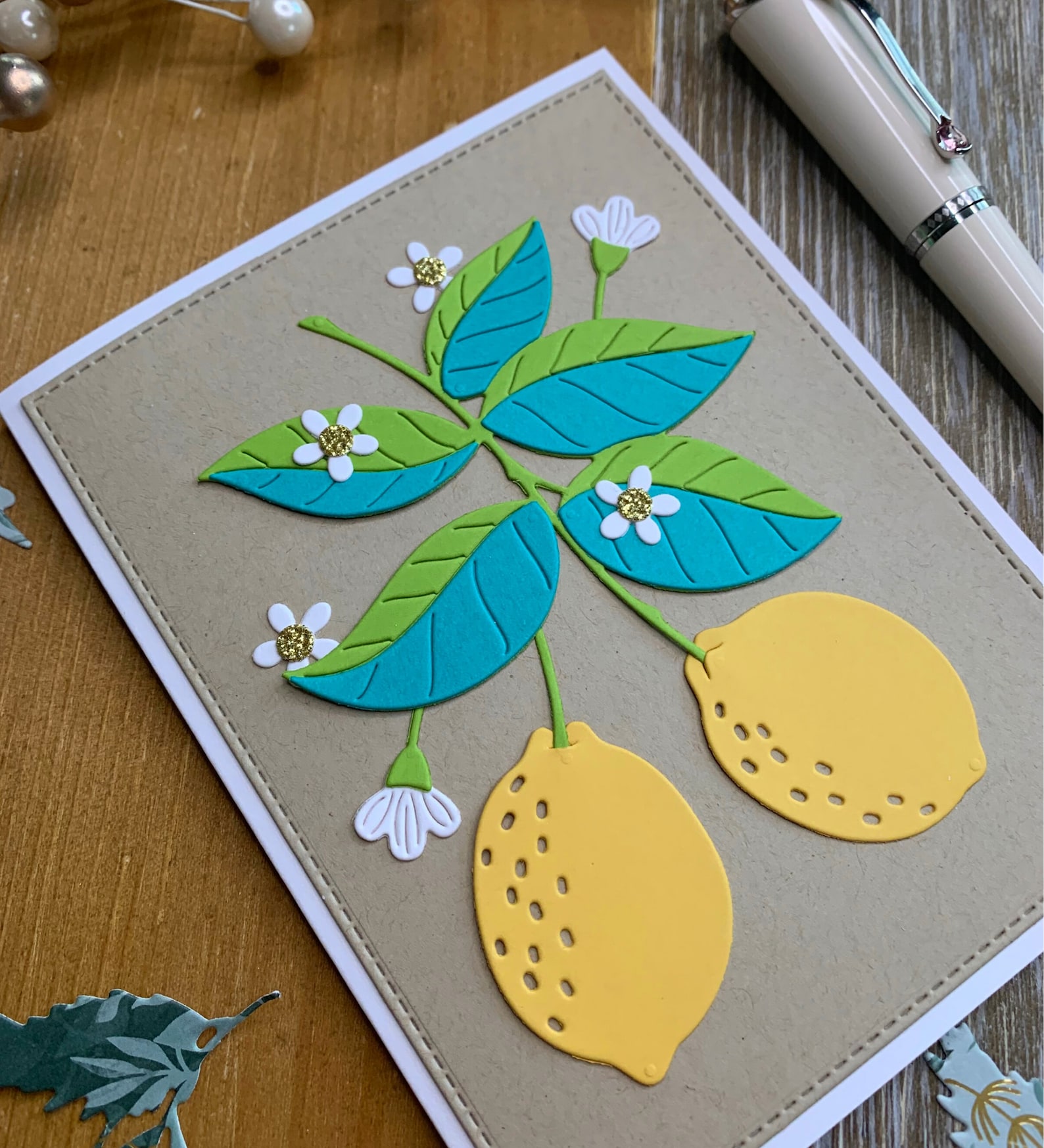 Lemon Tree Branch Card, Handmade Floral Lemon Greeting Card, Die Cut ...