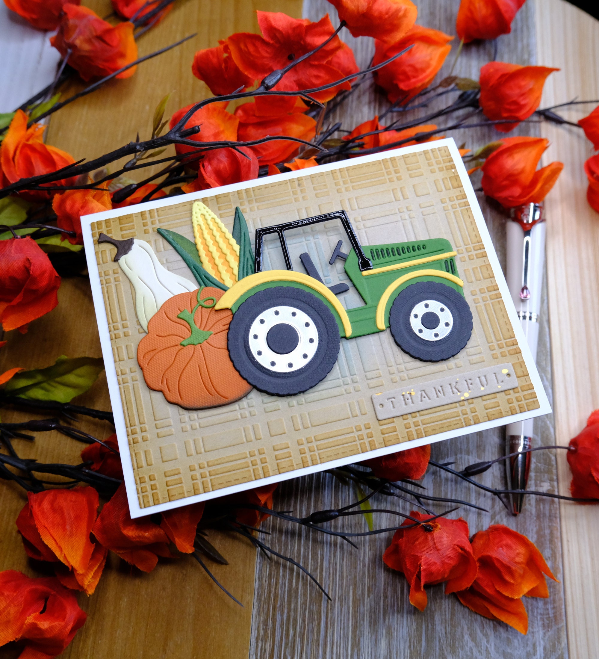 Tractor Greeting Card for Fall; Happy Fall Thankful Greeting Card ...
