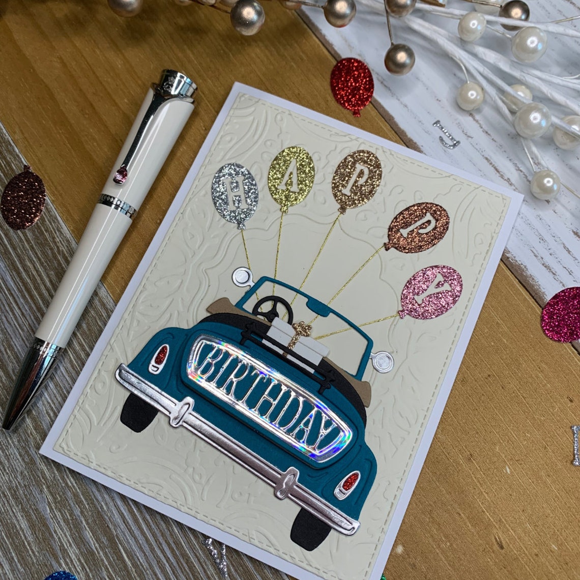 Blue Classic Car Birthday Card Handmade Interactive Birthday Card Happy ...