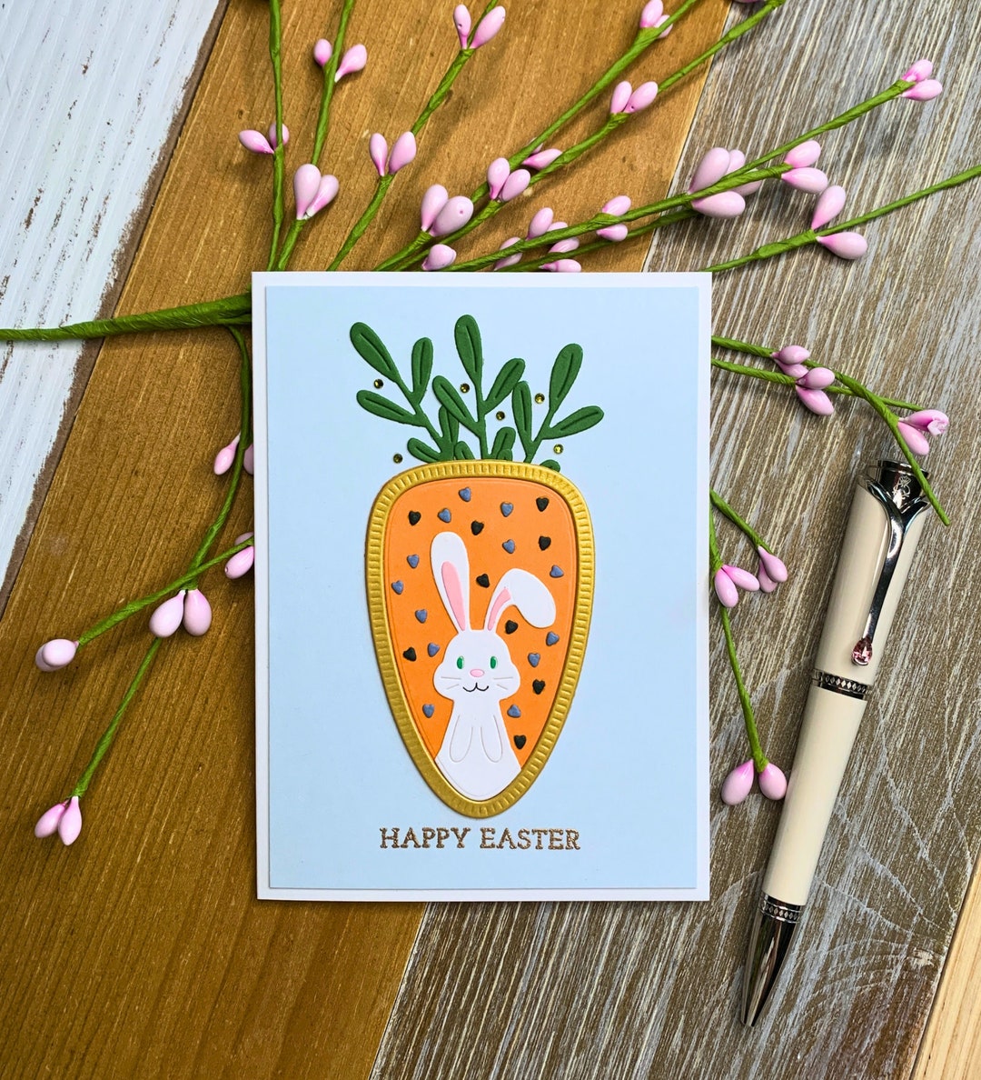 Easter Bunny and Carrot Card, Hoppy Easter Card, Happy Easter Handmade ...