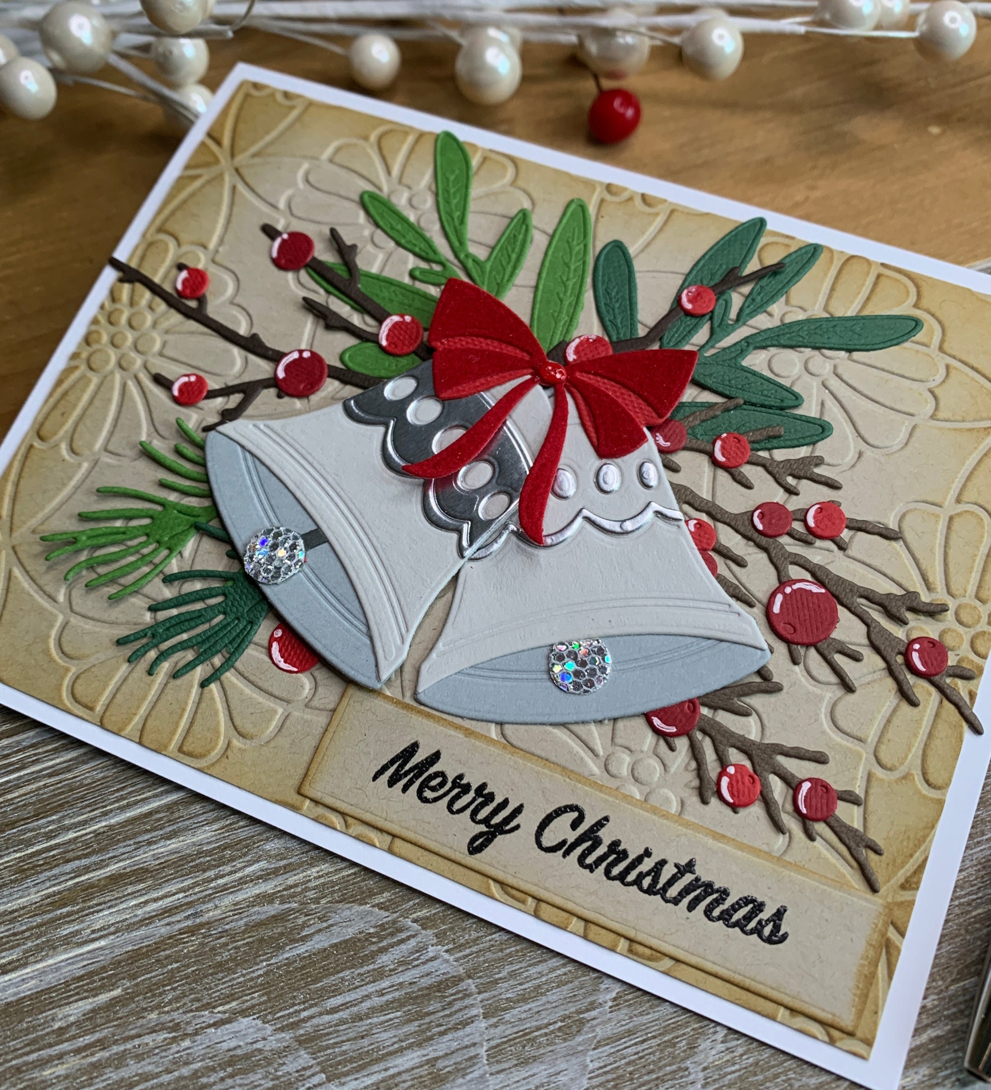 Jingle Bells Handmade Holiday Card; Greeting Card With Bells, Red Bow ...