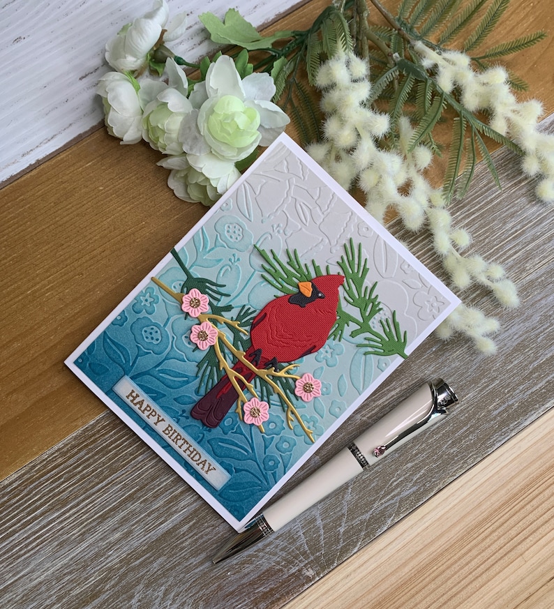 Red Cardinal Happy Birthday Card; Red Cardinal Miss You Card; Handmade ...