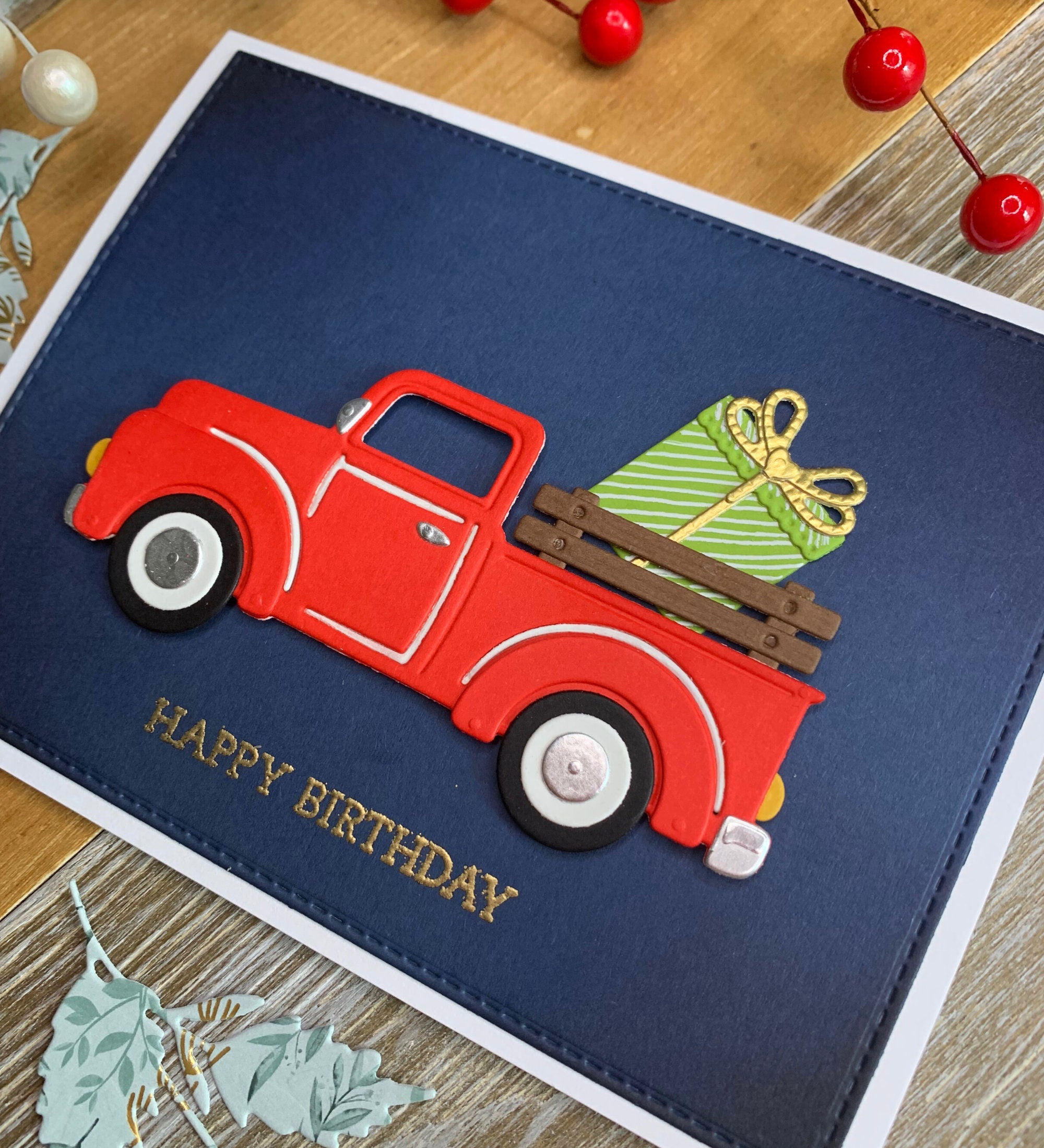 Red Classic Truck Birthday Card With Present; Happy Birthday Vintage ...
