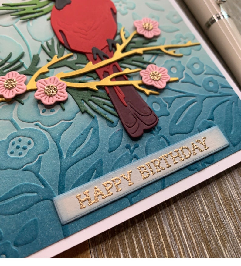 Red Cardinal Happy Birthday Card; Red Cardinal Miss You Card; Handmade ...