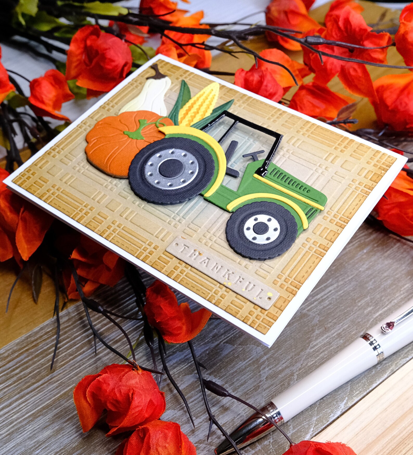 Tractor Greeting Card for Fall; Happy Fall Thankful Greeting Card ...