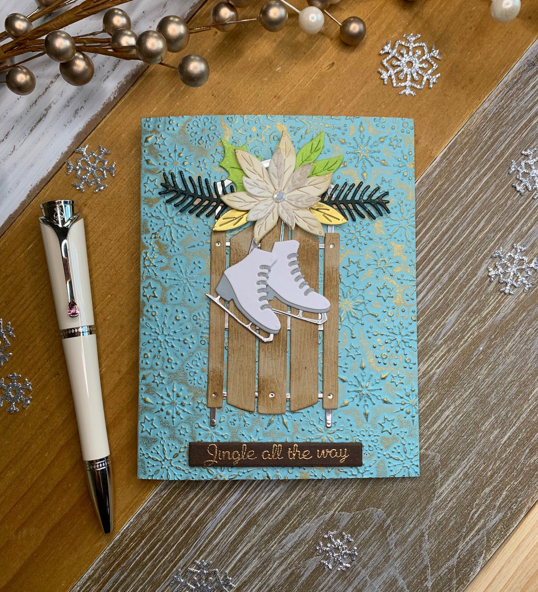 Winter Sled With Ice Skates Holiday Card Christmas Card With - Etsy