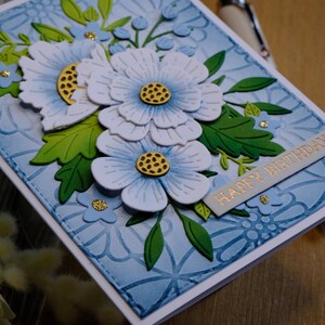 Soft Blue Birthday Card With Florals; Floral Birthday Card; Die Cut ...