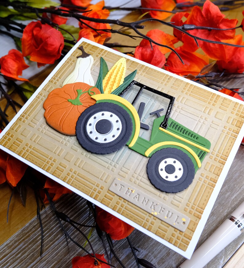 Tractor Greeting Card for Fall Happy Fall Thankful Greeting Card Green ...
