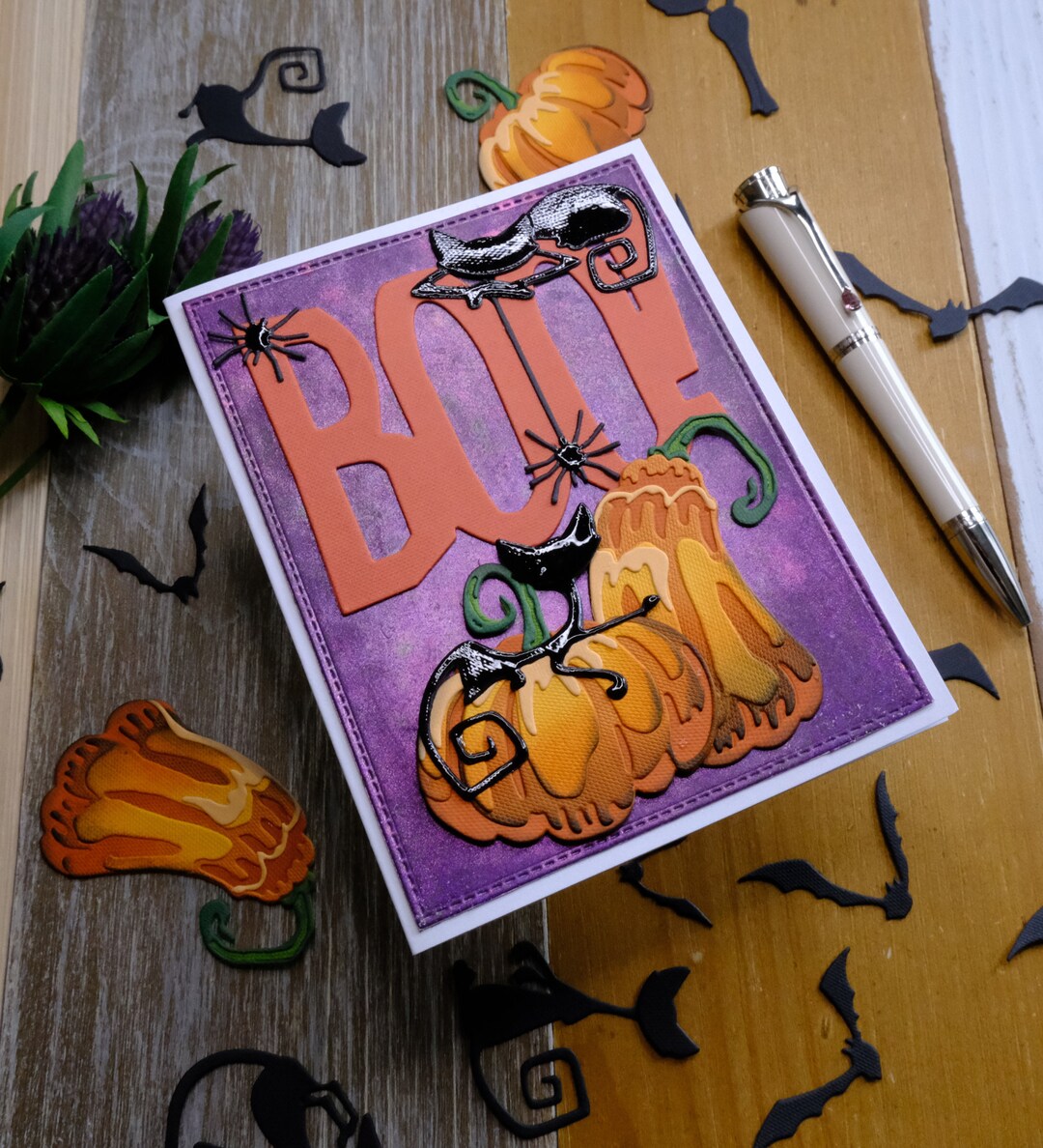 Spooky Halloween Card; BOO Cats and Pumpkins Halloween Card; Scary Card ...