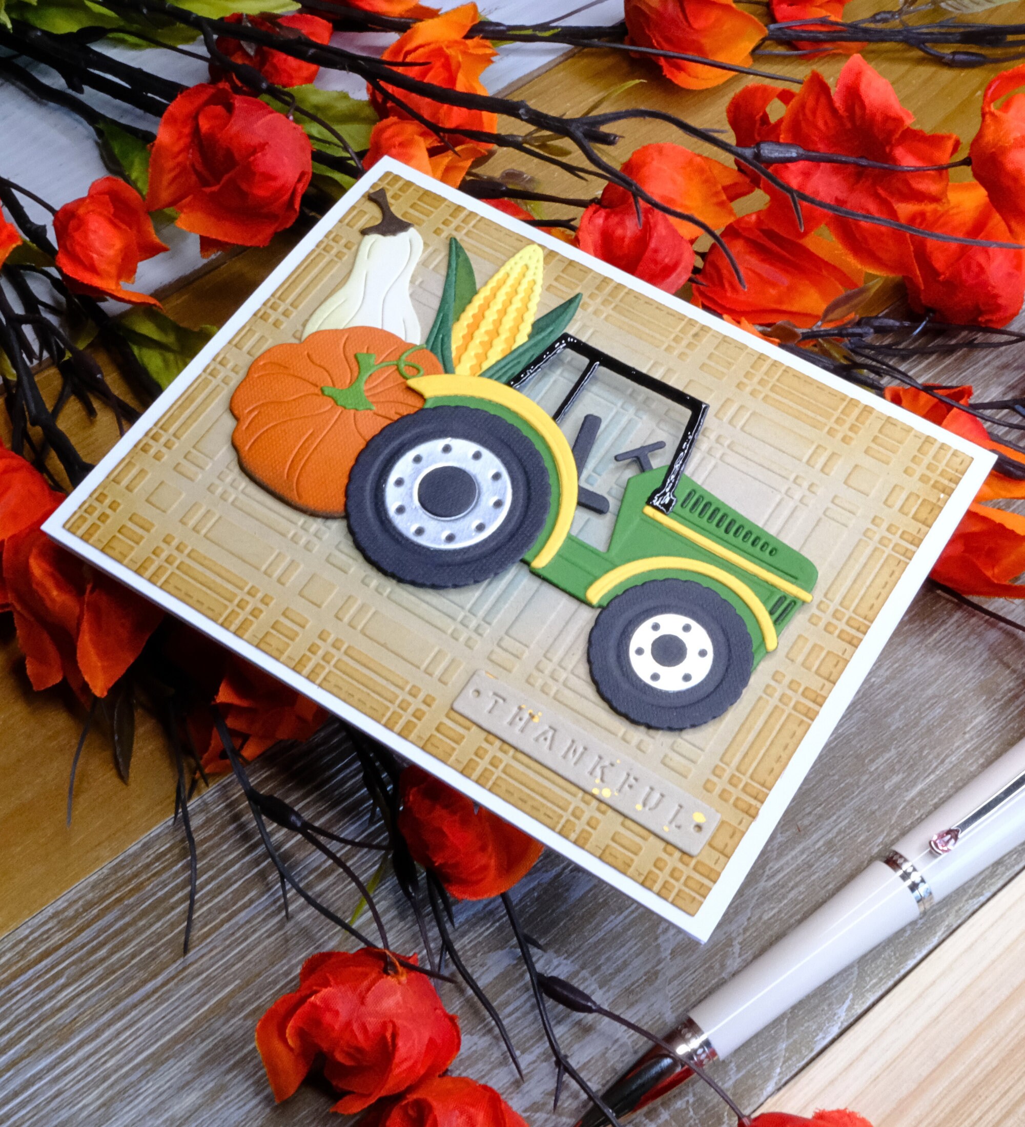 Tractor Greeting Card for Fall; Happy Fall Thankful Greeting Card ...