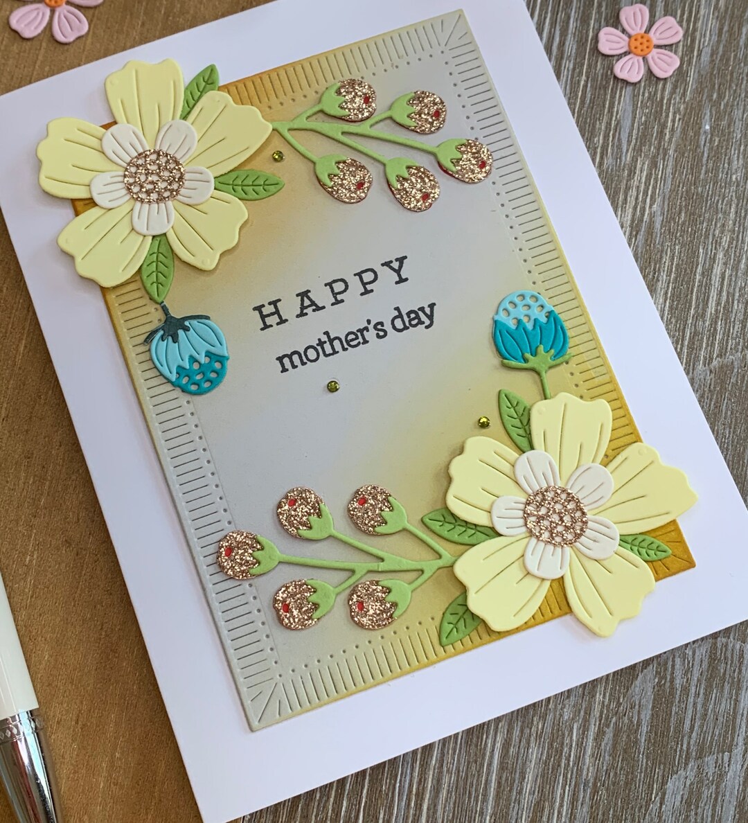 Yellow Floral Mother’s Day Card, Handmade Card for Mom; Die Cut Paper ...