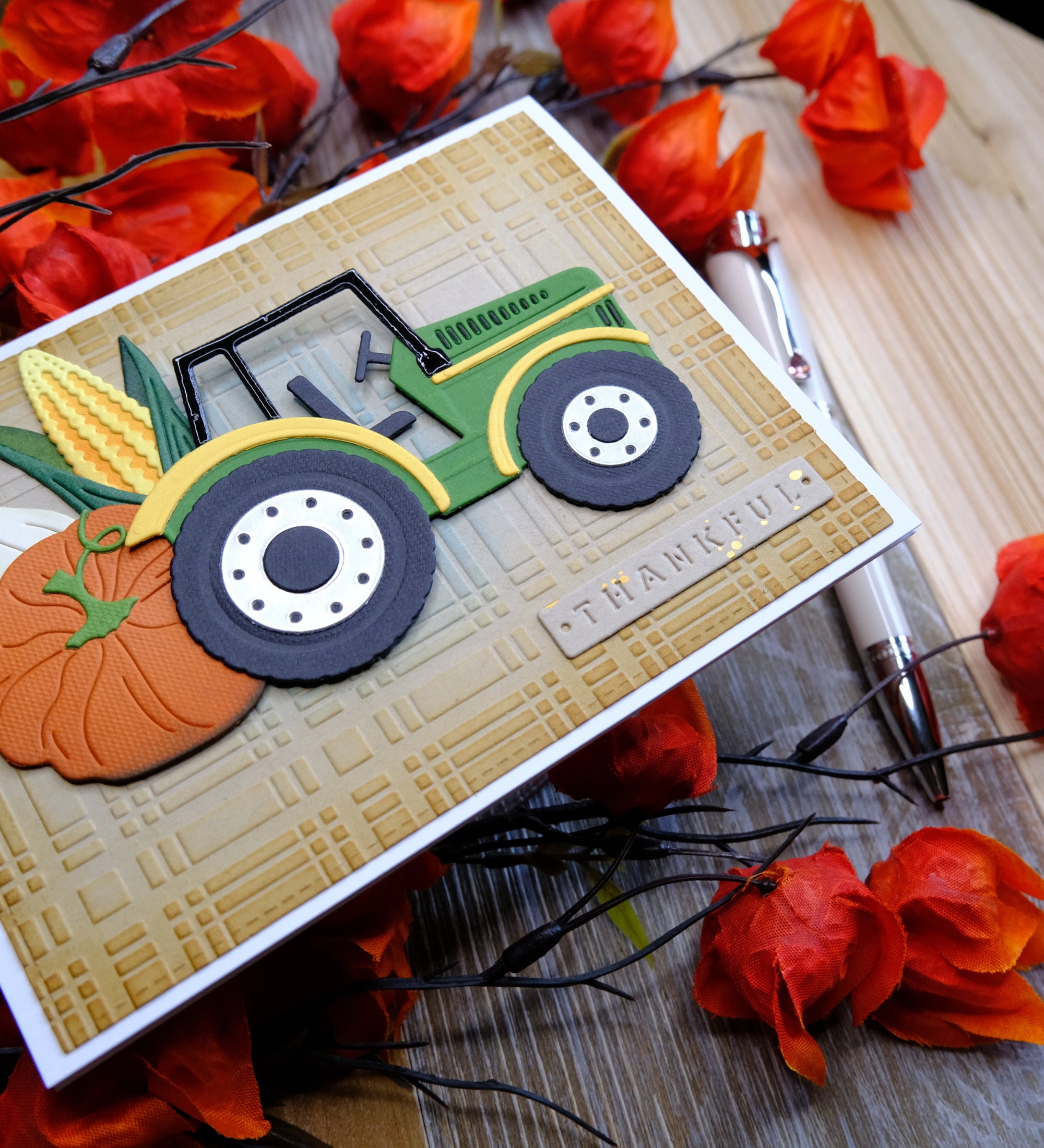 Tractor Greeting Card for Fall; Happy Fall Thankful Greeting Card ...