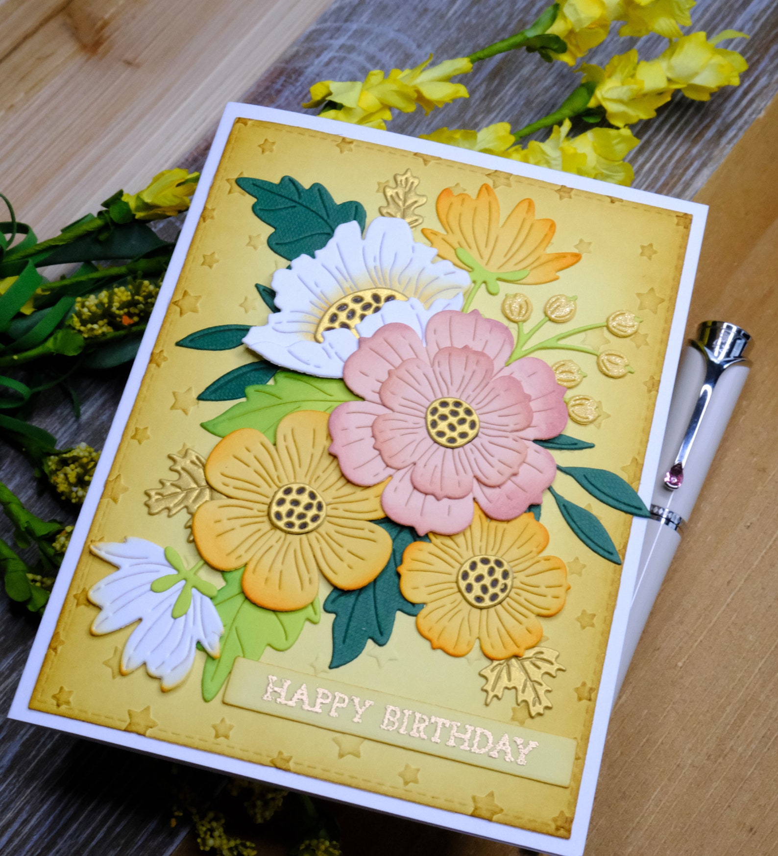Yellow Birthday Card With Florals; Floral Birthday Card in Yellow Tones ...