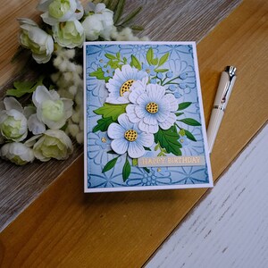 Soft Blue Birthday Card With Florals; Floral Birthday Card; Die Cut ...