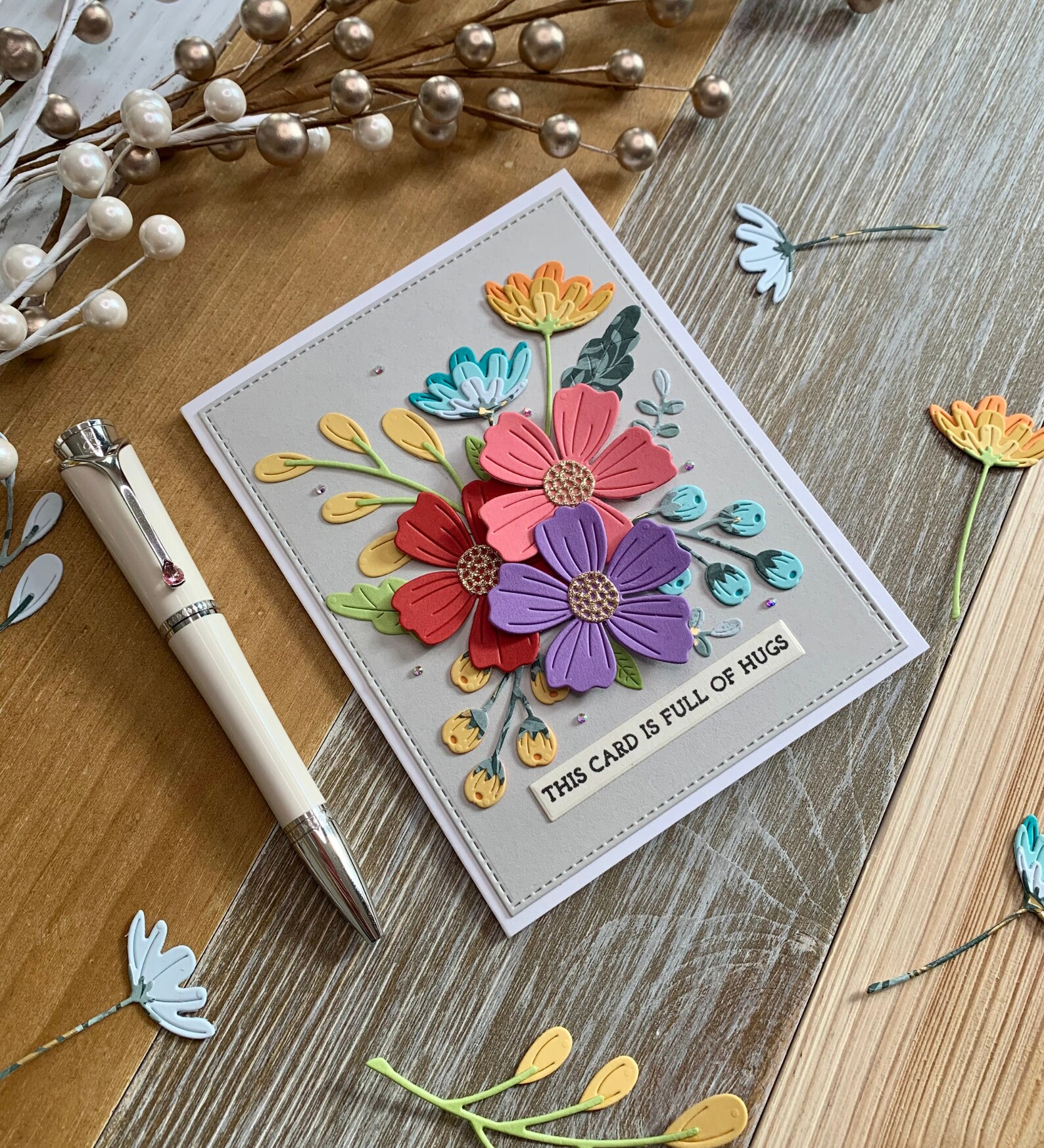 Large Bloom Floral Bouquet Card; This Card is Full of Hugs Greeting ...