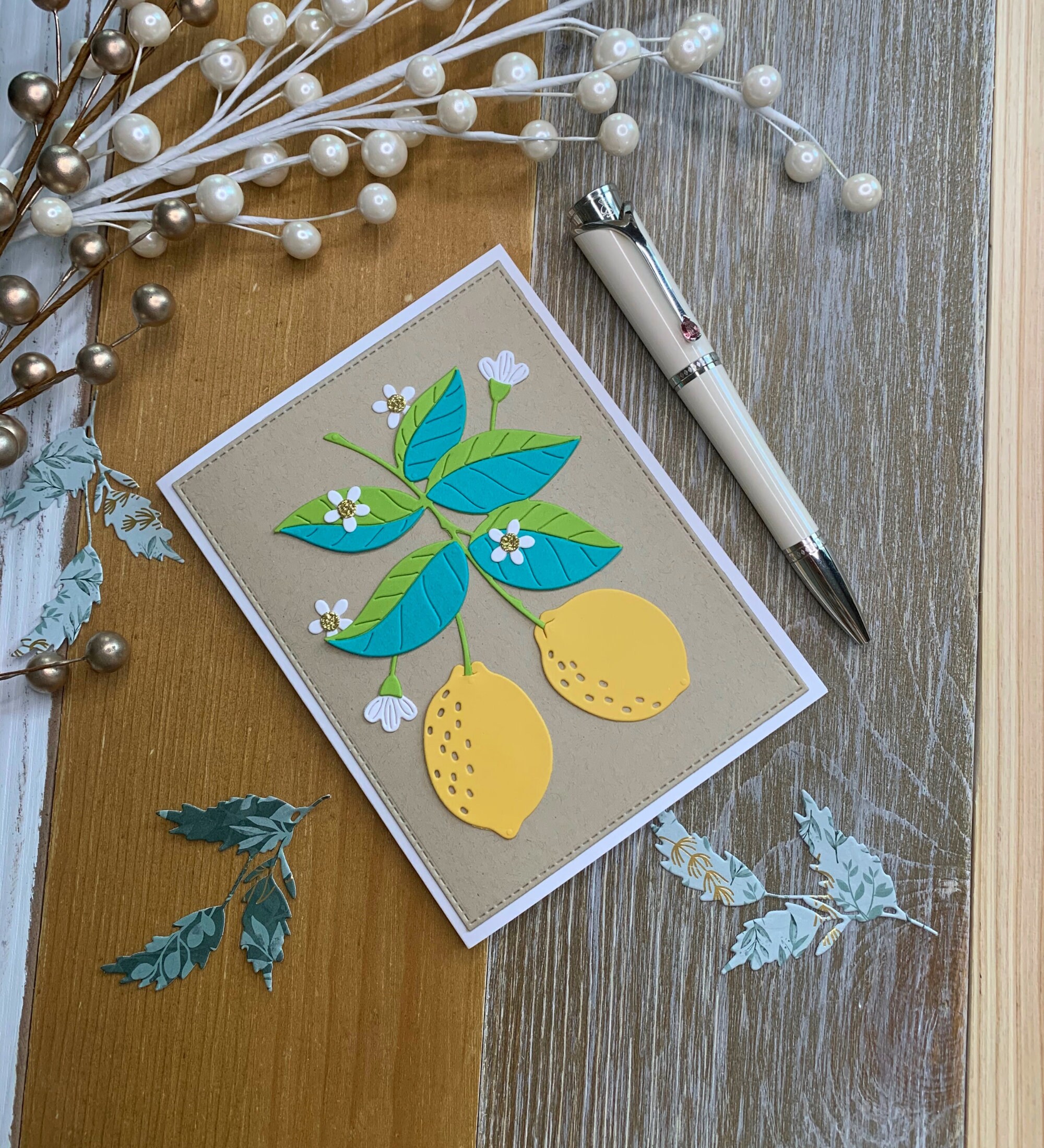 Lemon Tree Branch Card, Handmade Floral Lemon Greeting Card, Die Cut ...