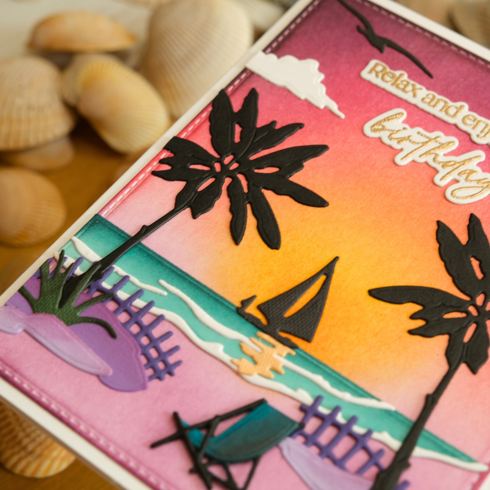 Beach at Sunset Birthday Card; Tropical Beach Card Featuring Palm Trees ...