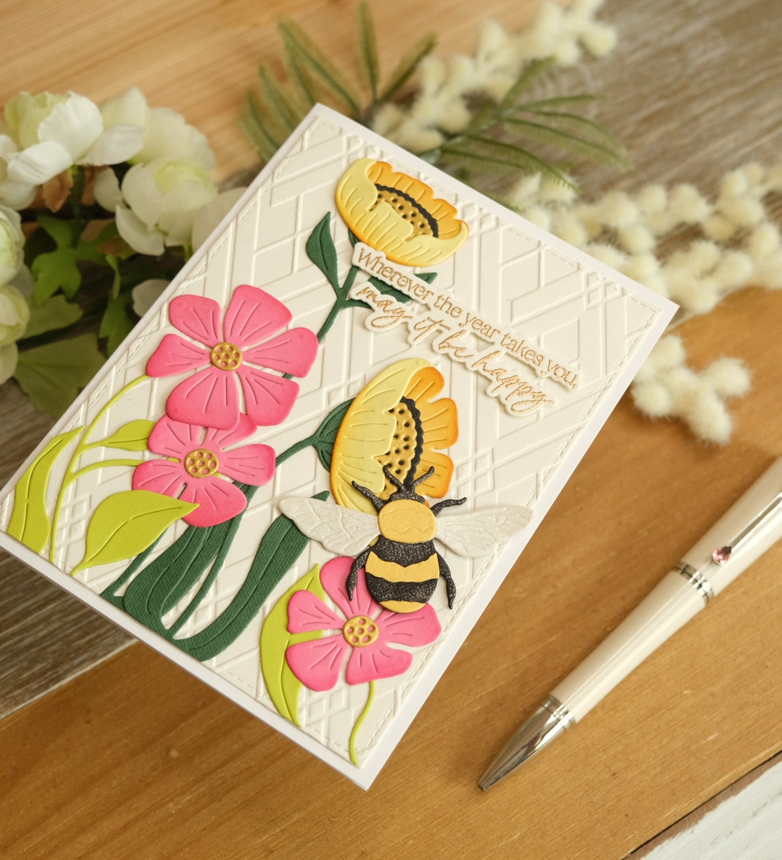 Anemone and Buttercup Floral Happy Birthday Card, Handmade Floral ...