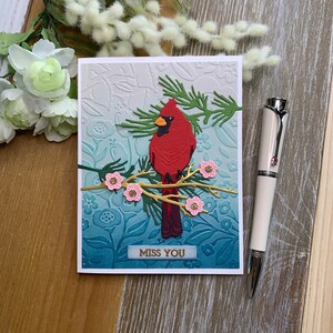 Red Cardinal Happy Birthday Card; Red Cardinal Miss You Card; Handmade ...
