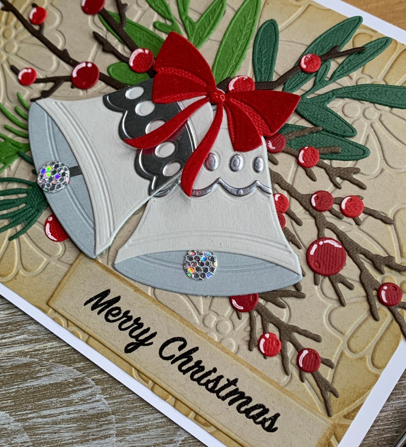 Jingle Bells Handmade Holiday Card; Greeting Card With Bells, Red Bow ...