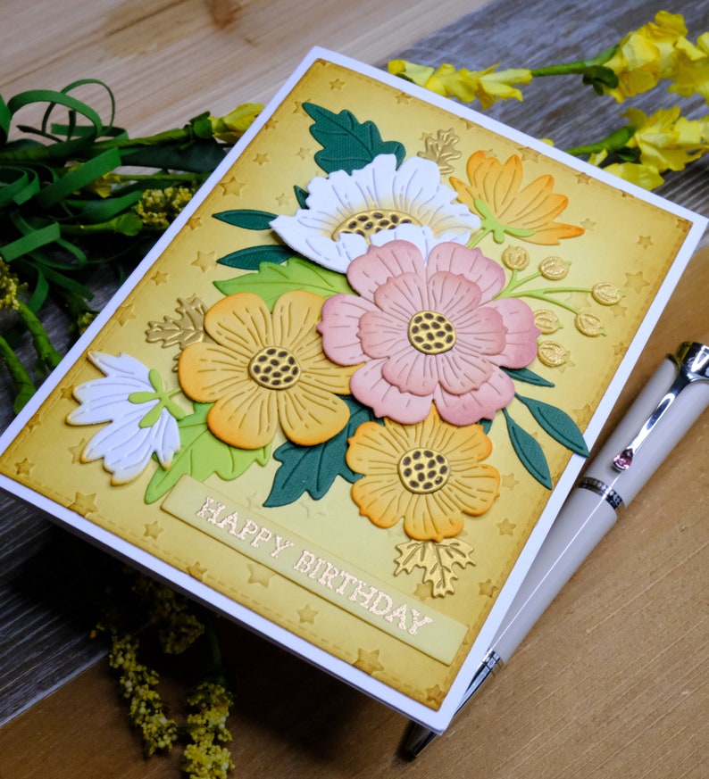 Yellow Birthday Card With Florals; Floral Birthday Card in Yellow Tones ...