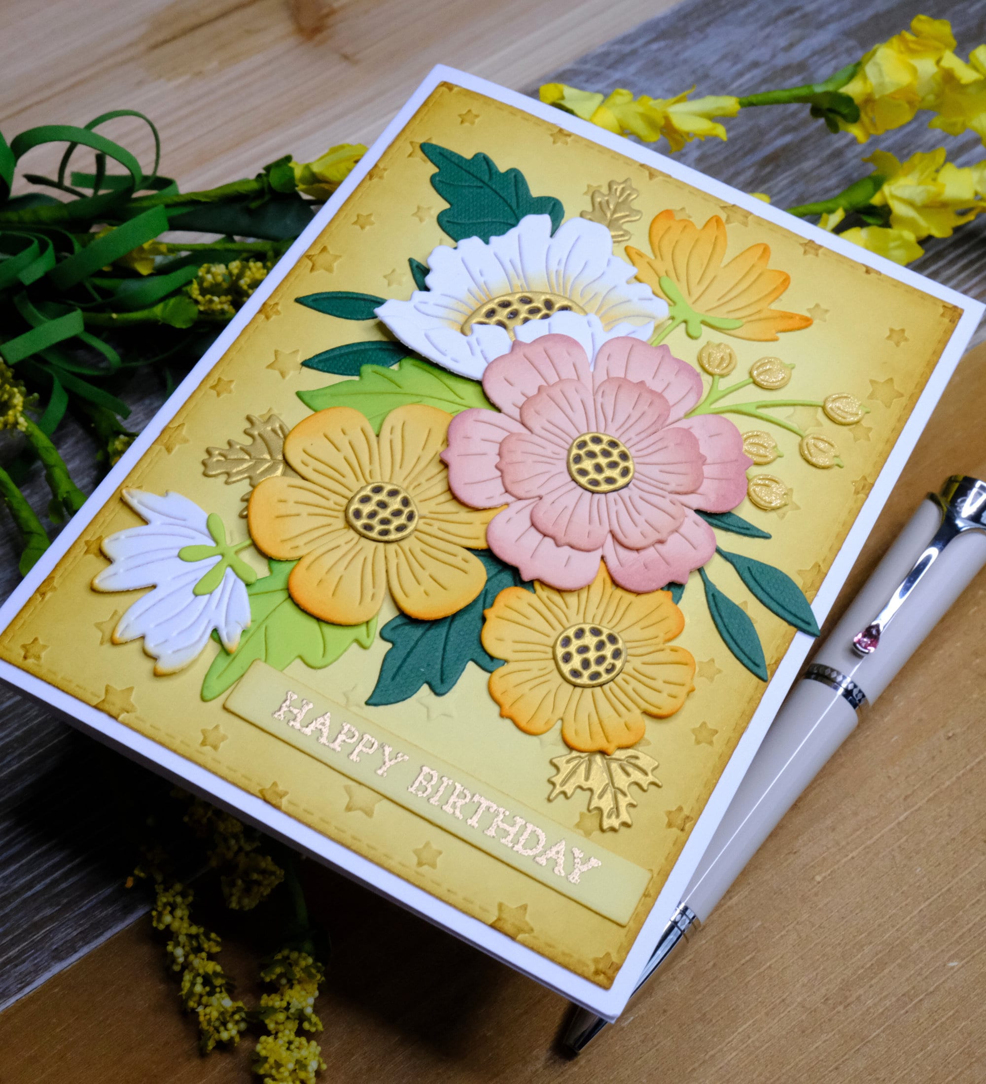 Yellow Birthday Card With Florals; Floral Birthday Card in Yellow Tones ...